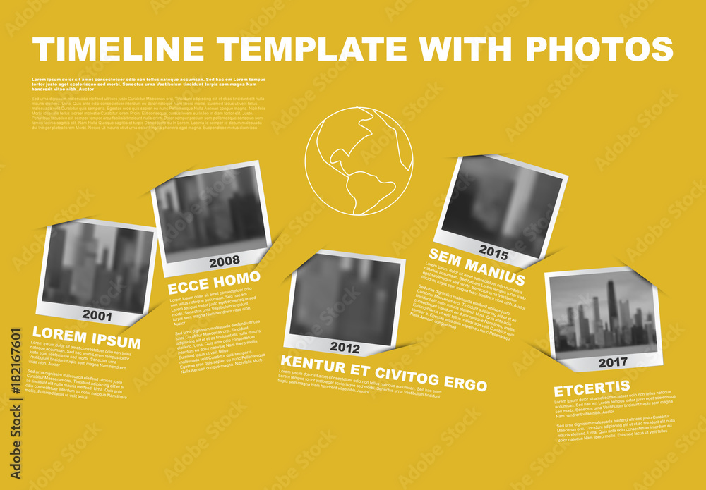 Photo Timeline Infographic with Blurred Effects on Dark Yellow ...