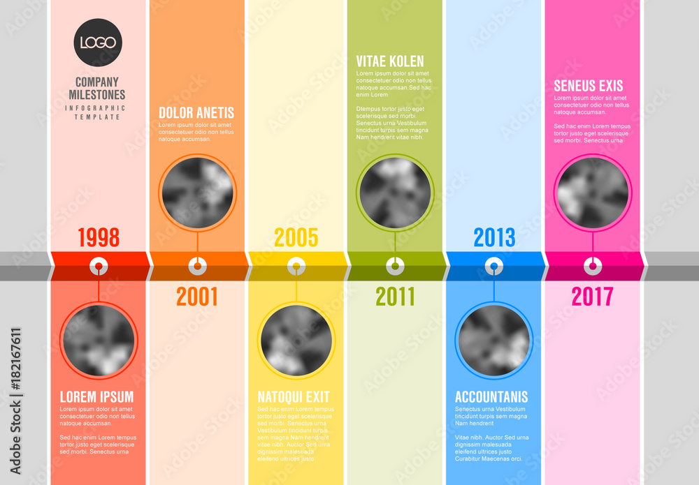 5 Section Colored Columns Timeline Infogarphic Stock Template | Adobe Stock