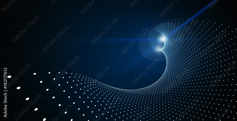 Net of light dots and spheres, network background with depth of field ...