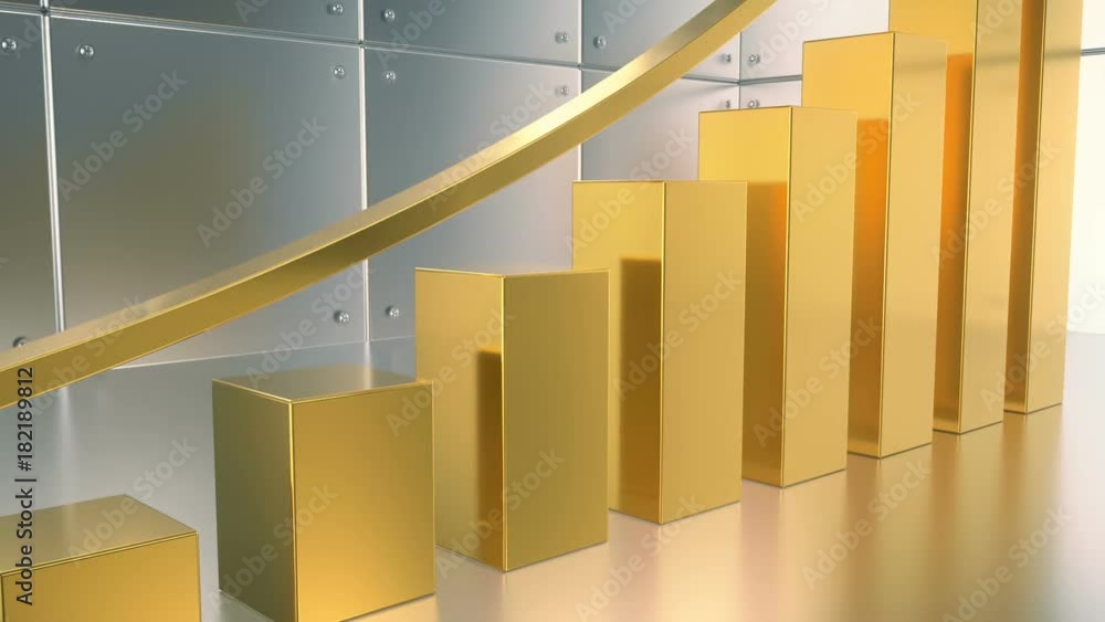 Growing Golden bar chart and 3D arrow animation.Business growing bar ...