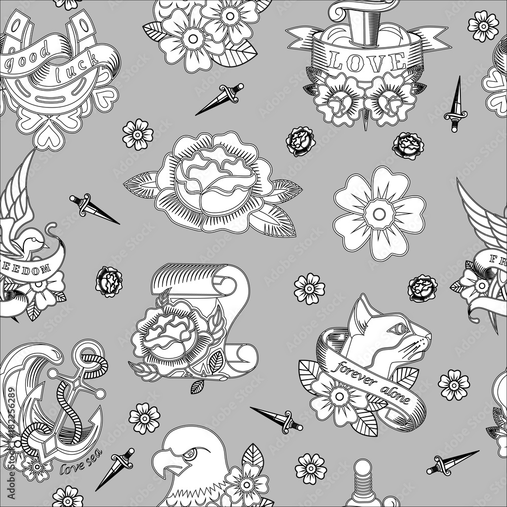 Abstract seamless tattoo pattern for girls, boys, clothes. Creative ...
