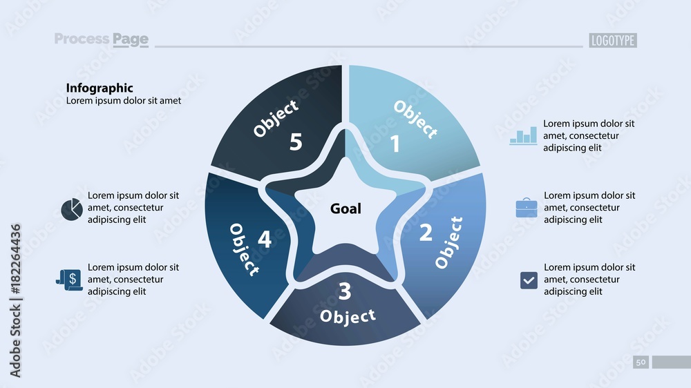 Pie Chart with Five Parts Template Stock Vector | Adobe Stock