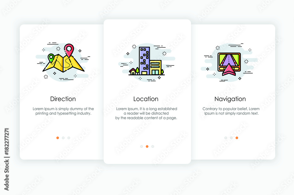Onboarding screens design in location and direction on map concept ...