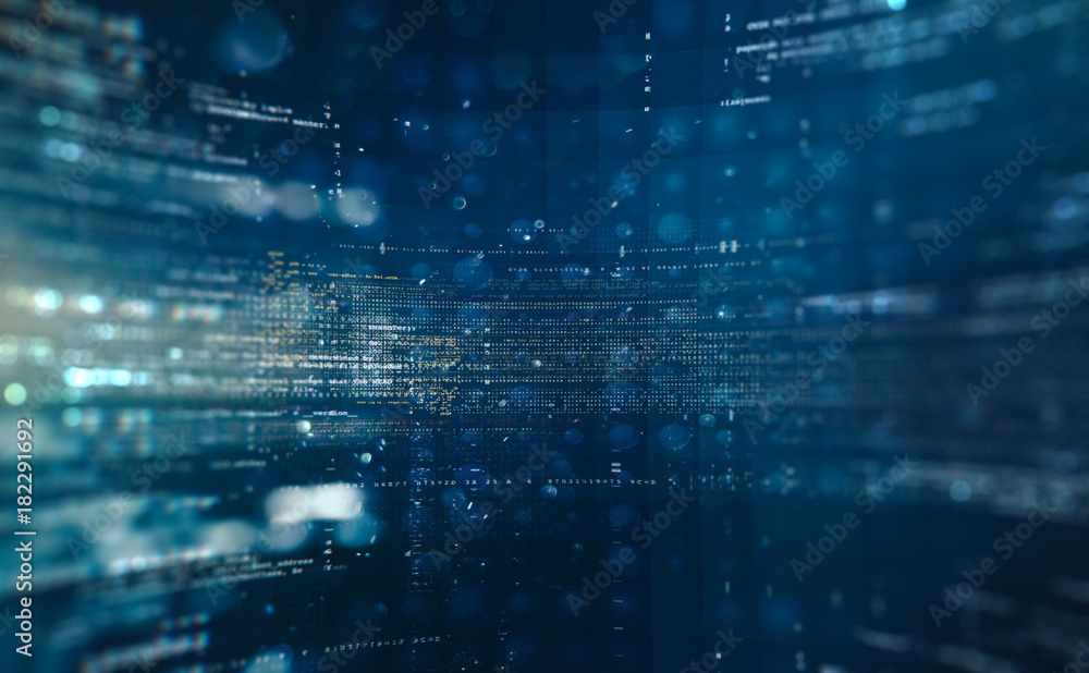 Abstract tech background. Floating Numbers HUD Background. Matrix particles grid virtual reality ...