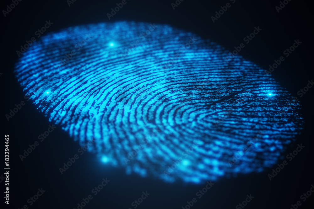 3D illustration Fingerprint scan provides security access with ...
