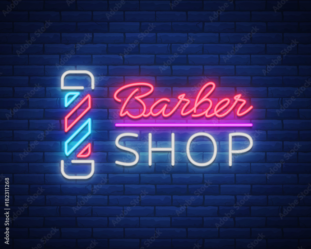 Vector logo neon sign barber shop for your design. For a label, a sign ...