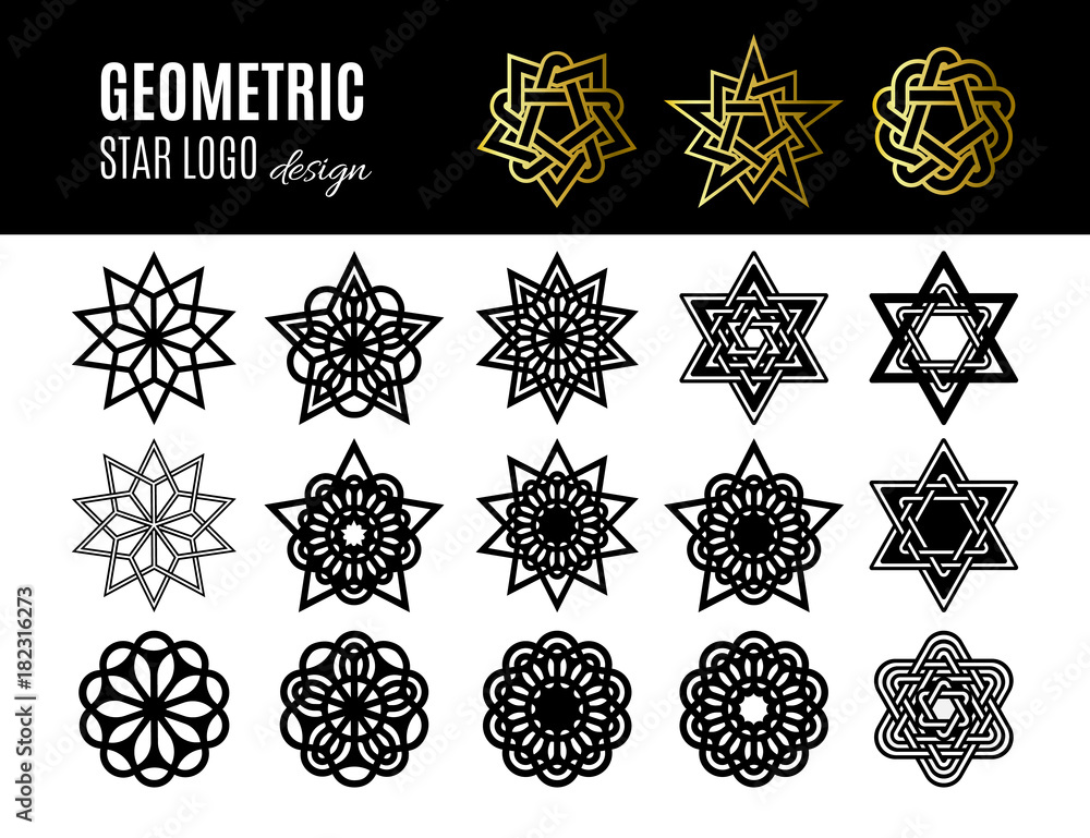 Geometric star outline elements collection. Vector illustration for ...
