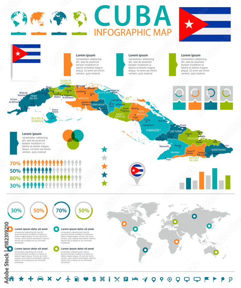 Cuba - infographic map and flag - Detailed Vector Illustration Stock ...