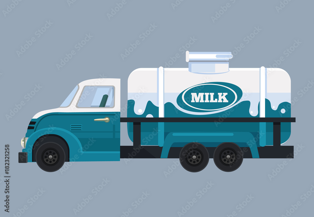 Milk car deliver. Vector flat cartoon illustration Stock Vector | Adobe ...