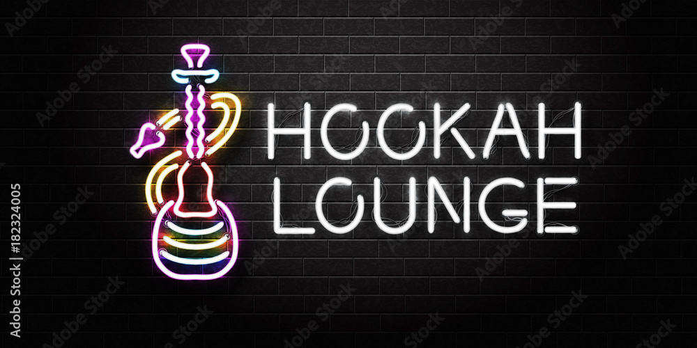 Vector realistic isolated neon sign of Hookah for decoration and ...