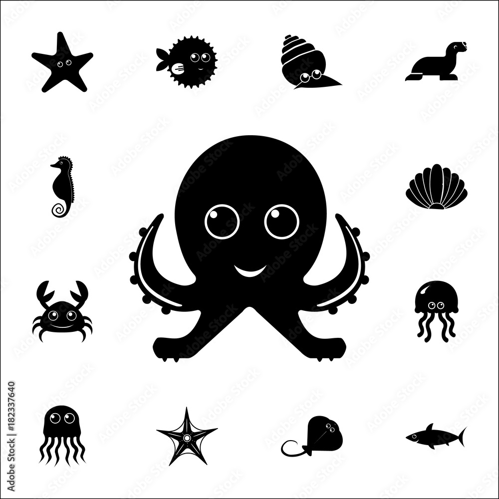 Cute octopus icon. Set of cute aquatic animal icons. Web Icons Premium ...