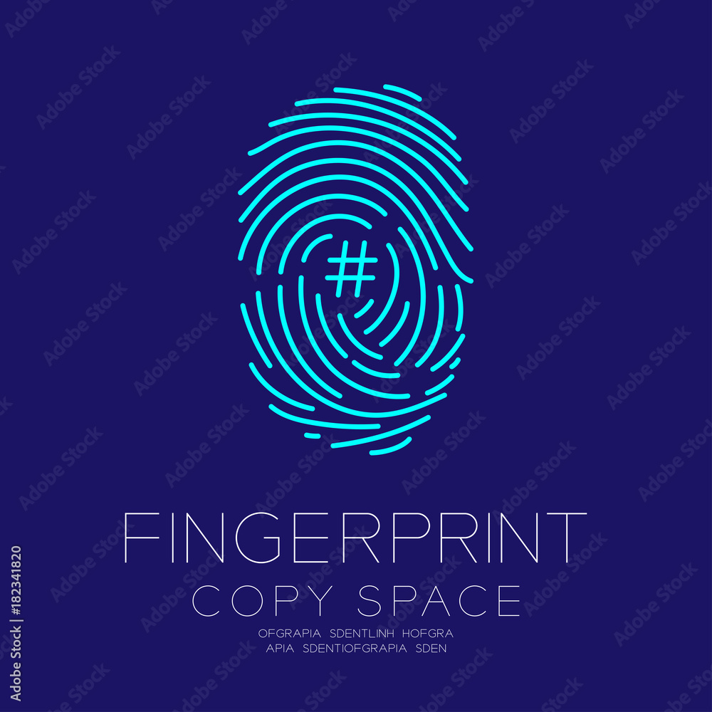 Fingerprint scan set with Hashtag sign symbol concept idea illustration ...
