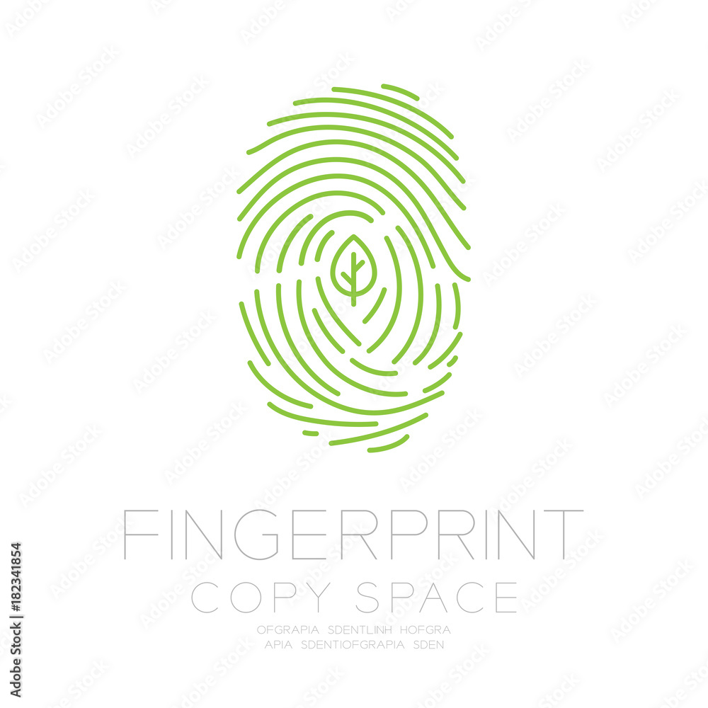 Fingerprint scan set with leaf symbol concept idea illustration ...