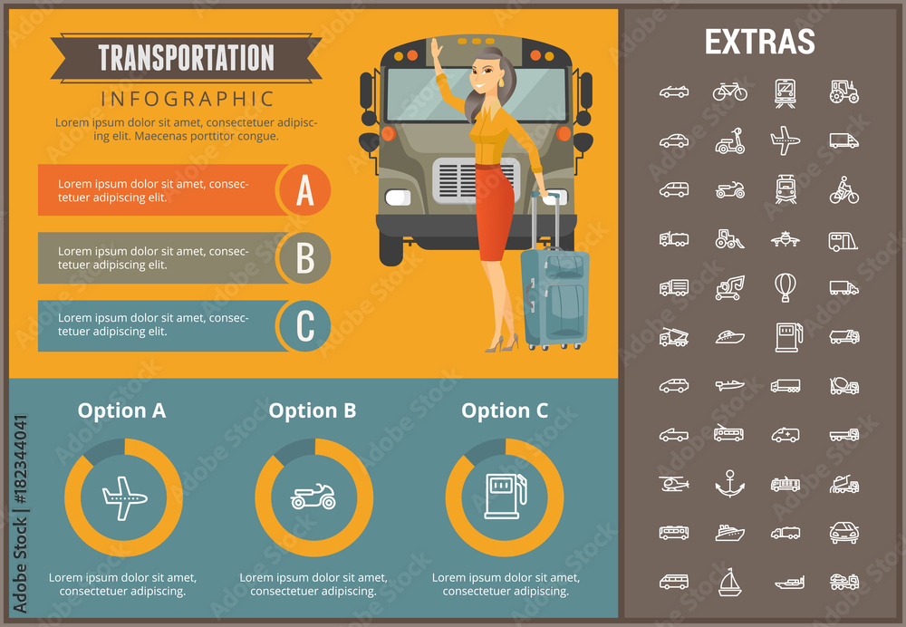 Transportation infographic template, elements and icons. Infograph ...