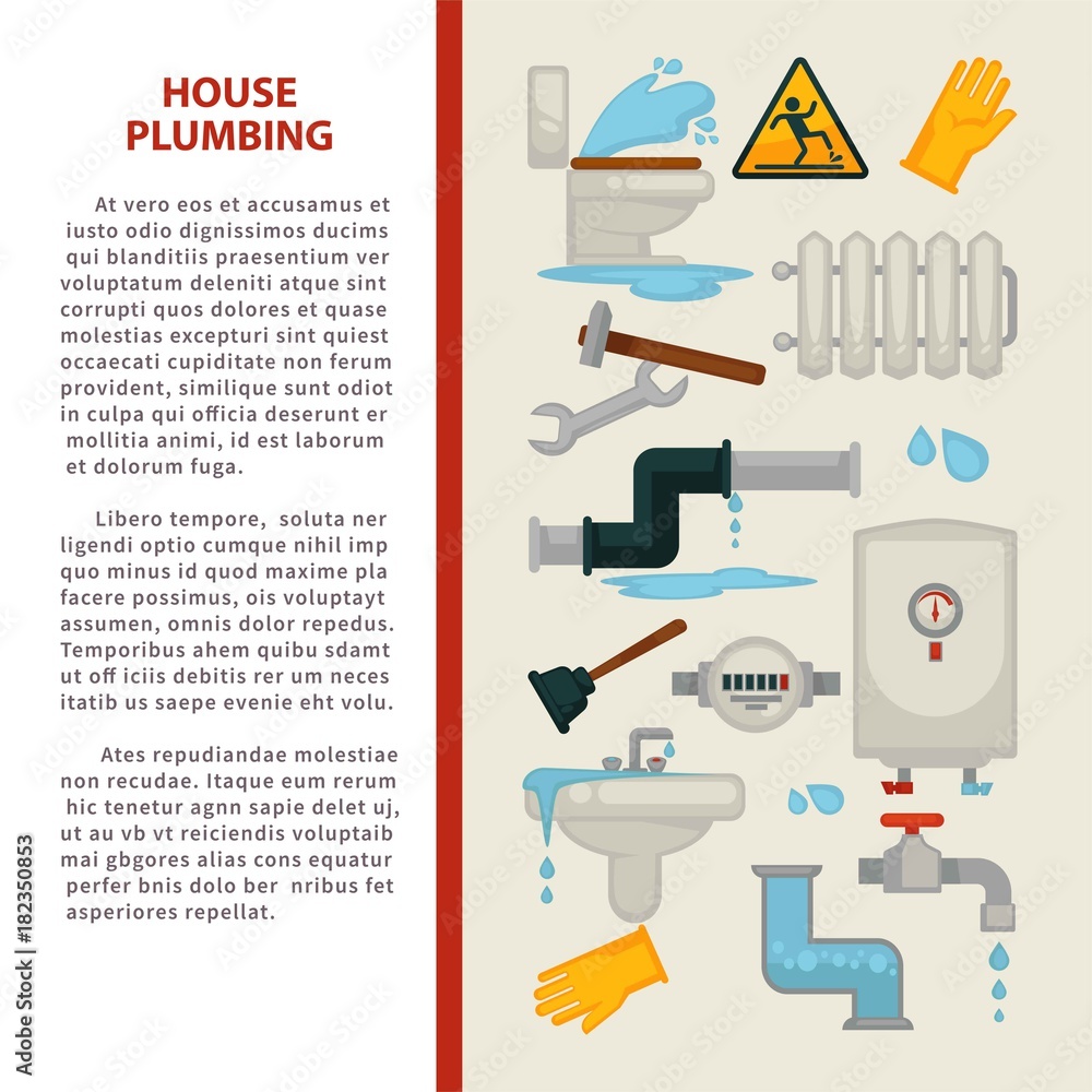 House plumbing vector information poster or infographics template for ...