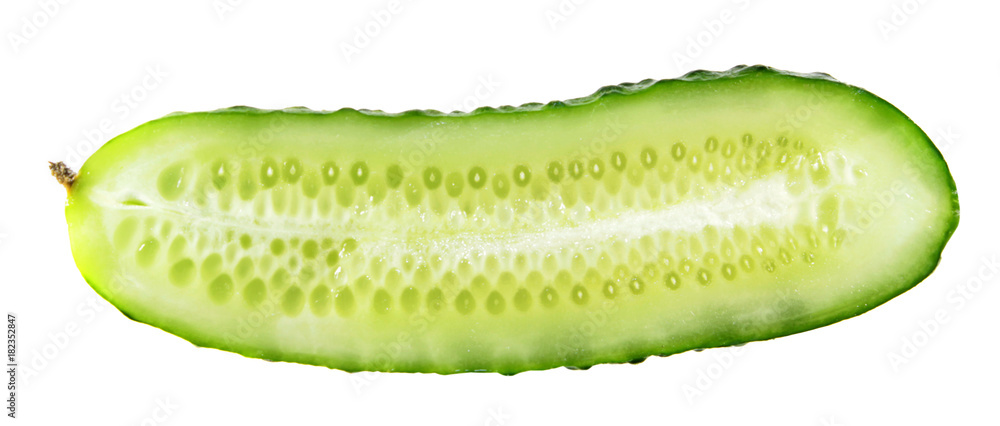 Green cucumber cut in half inside longitudinal section isolated on ...