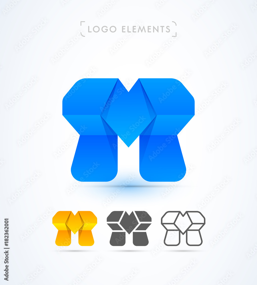 Vector abstract origami letter M logo design template. Material design ...