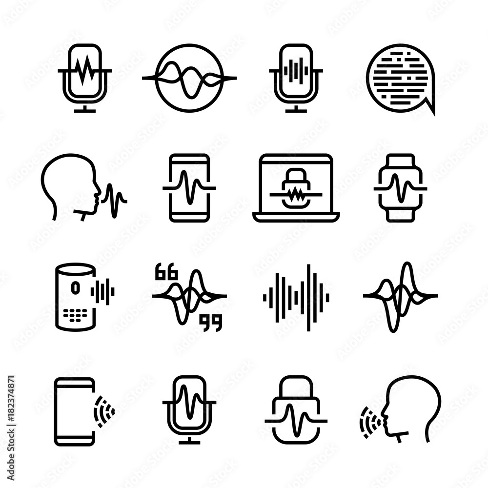 Voice and speech recognition, cellular network vector icons. Mic ...