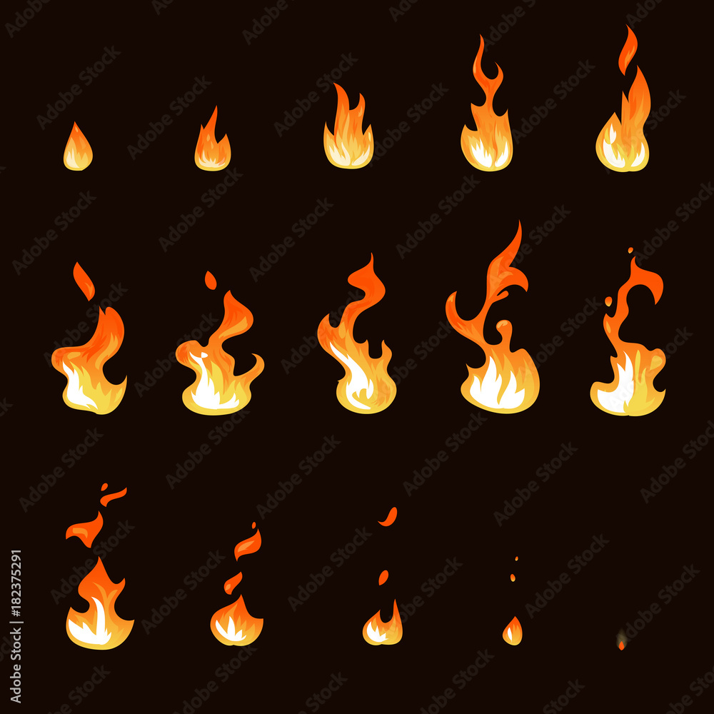 Vecteur Stock Cartoon fire flame sheet sprite animation vector set ...