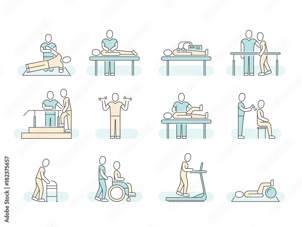Massage therapy spa physiotherapy vector line medical icons ...