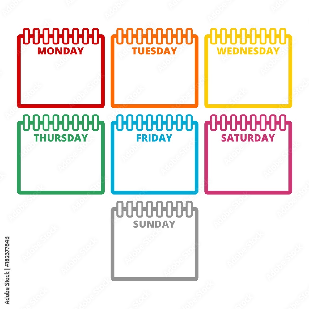Days of the week, Calendar sheets with the days of the week Stock ...