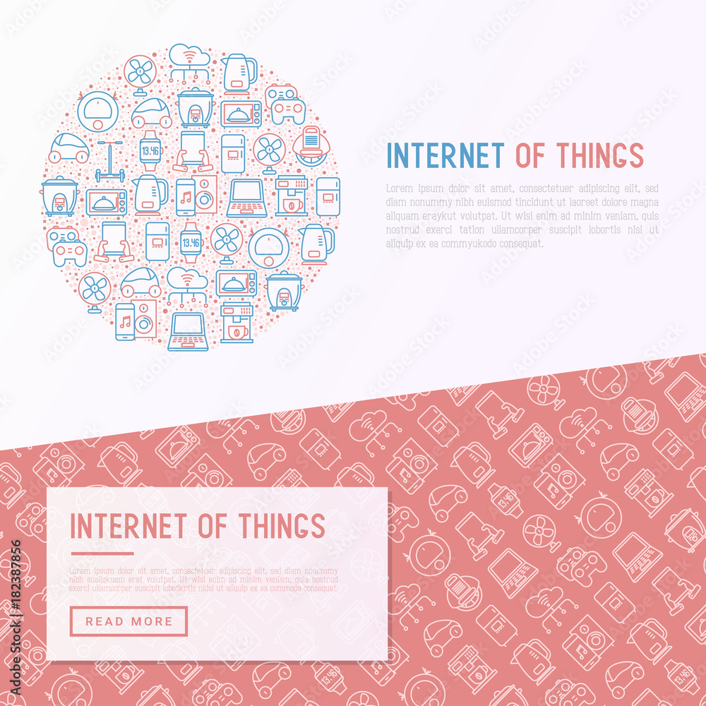 Internet of things concept in circle with thin line icons: laptop ...