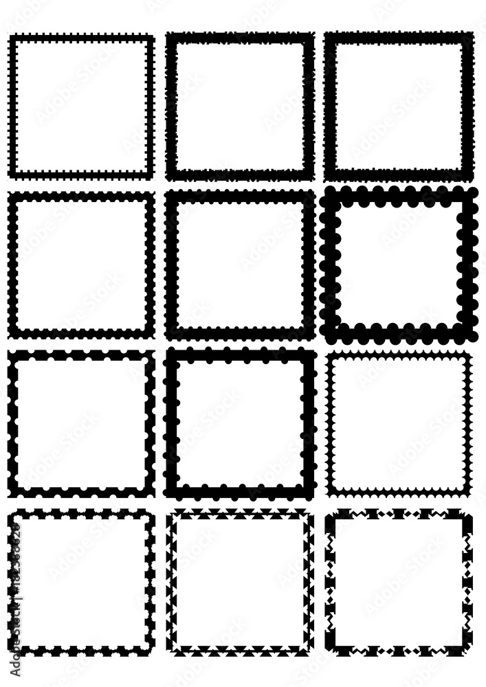 Set of square label borders, simply shapes in monochrome design, black ...