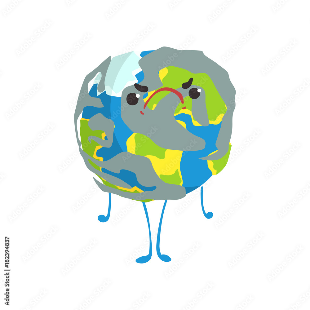 Cute angry cartoon Earth planet character, funny globe emoji vector ...