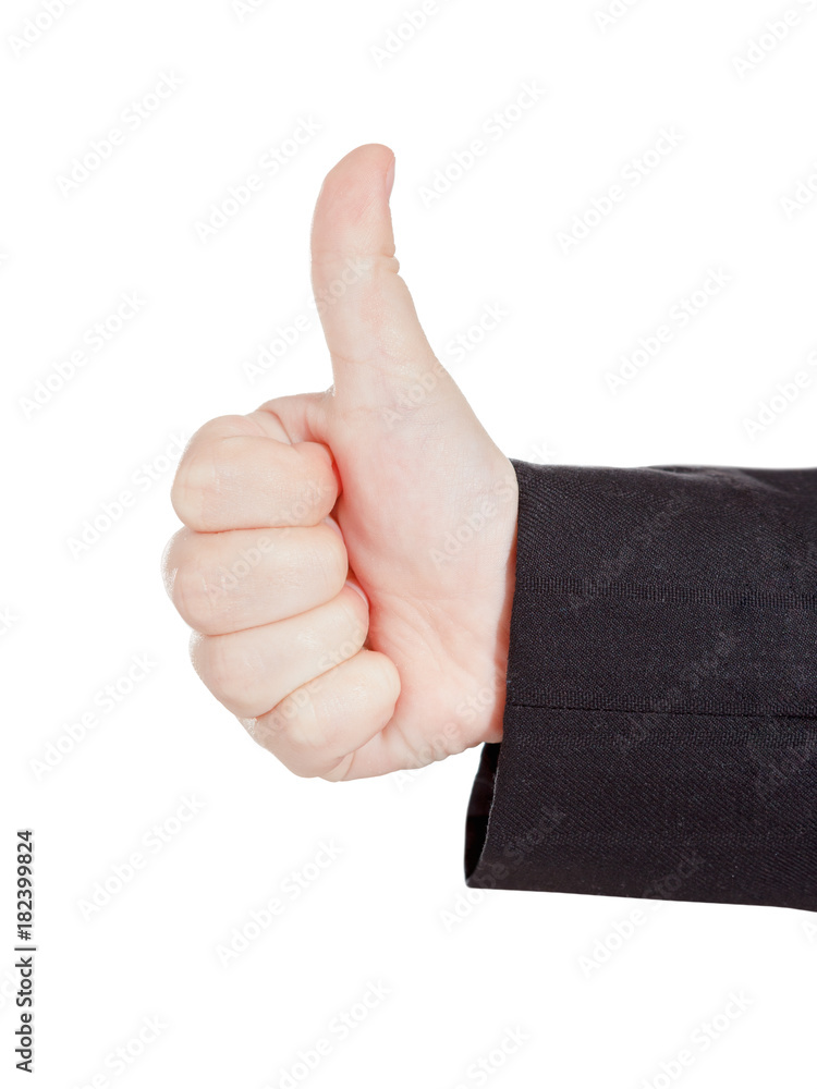 Approval thumbs up like sign, caucasian child hand gesture isolated on ...