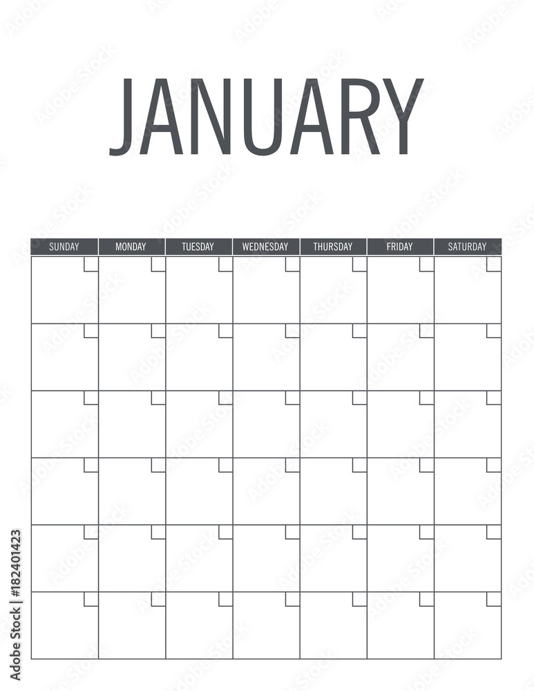 January - calendar page layout, no dates, can be used every year. Stock ...