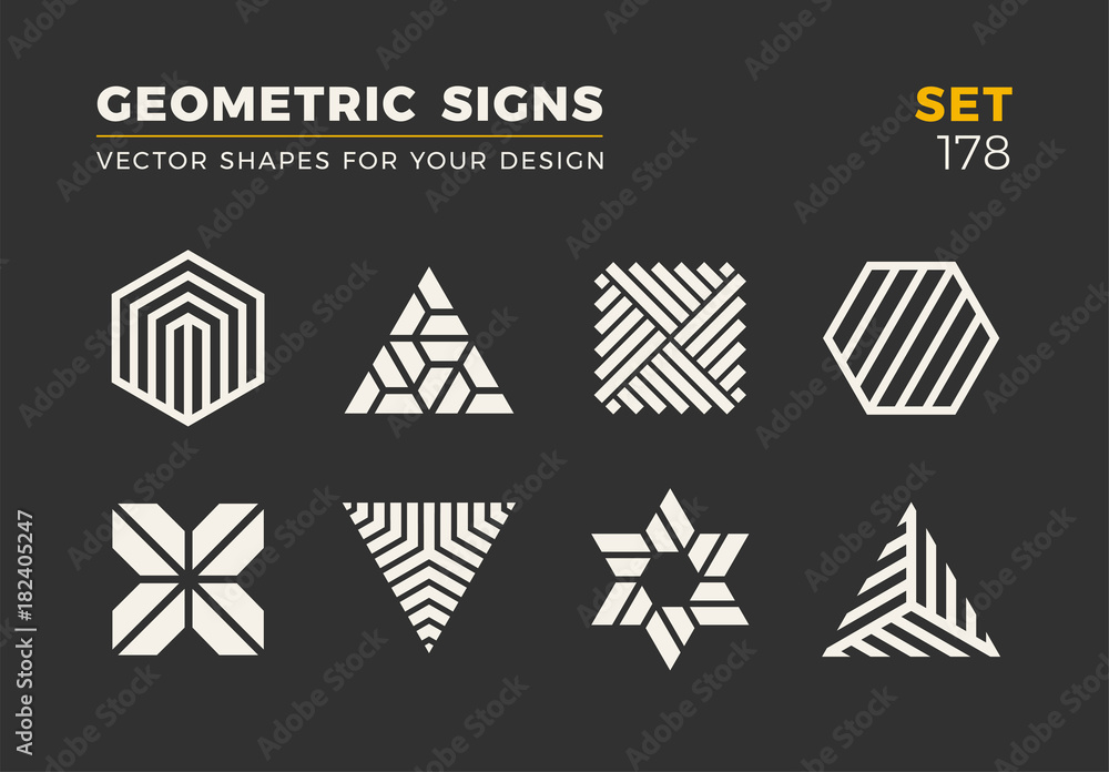 Set of eight minimalistic trendy shapes. Stylish vector logo emblems ...