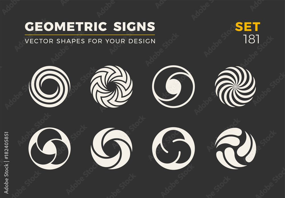 Set of eight minimalistic trendy shapes. Stylish vector logo emblems ...