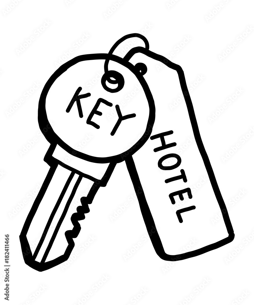hotel key / cartoon vector and illustration, black and white, hand ...