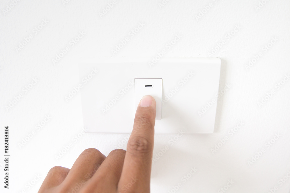 Closeup hand turn off a power button,Finger press light button,Hand ...