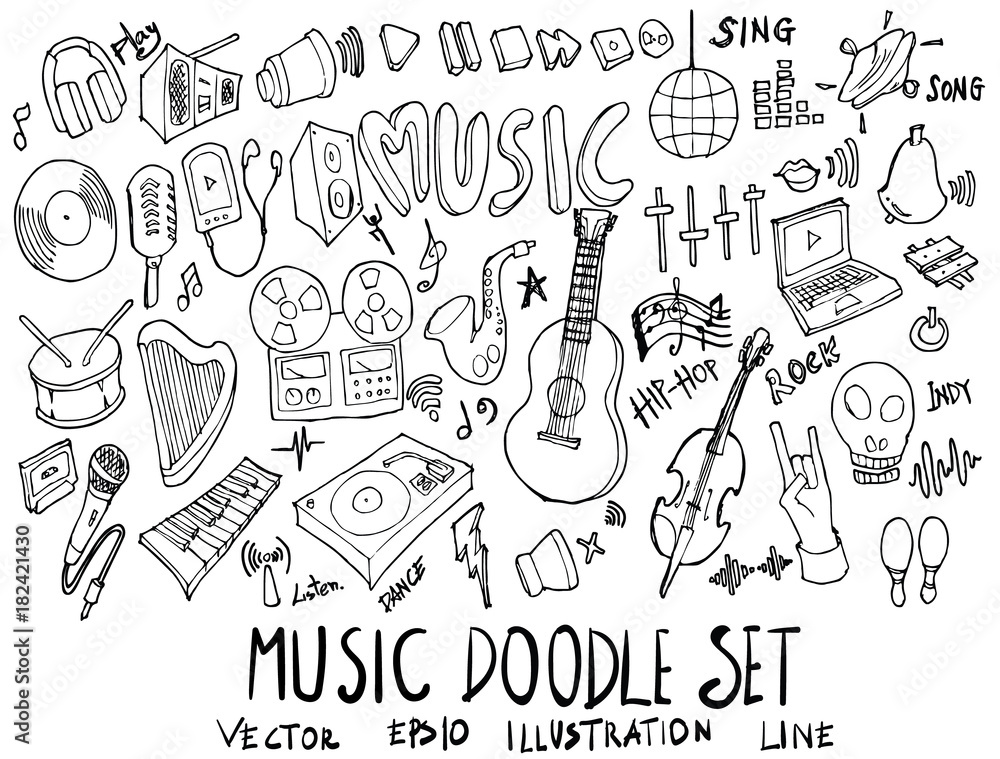 Set of Music illustration Hand drawn doodle Sketch line vector eps10 ...