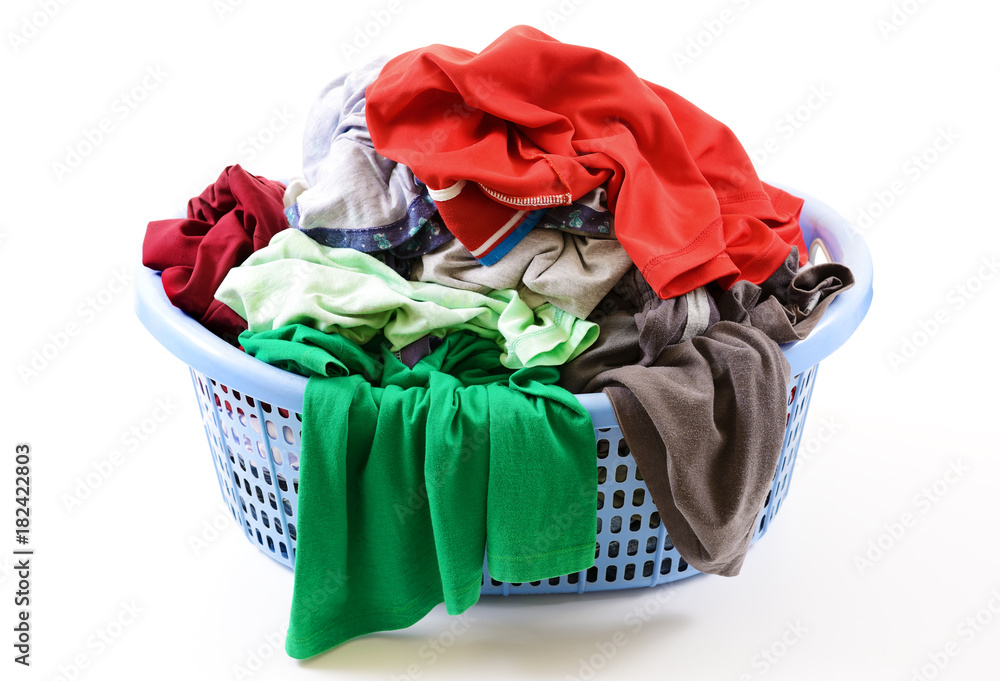 Clothes in a laundry basket isolated on white background Stock Photo ...