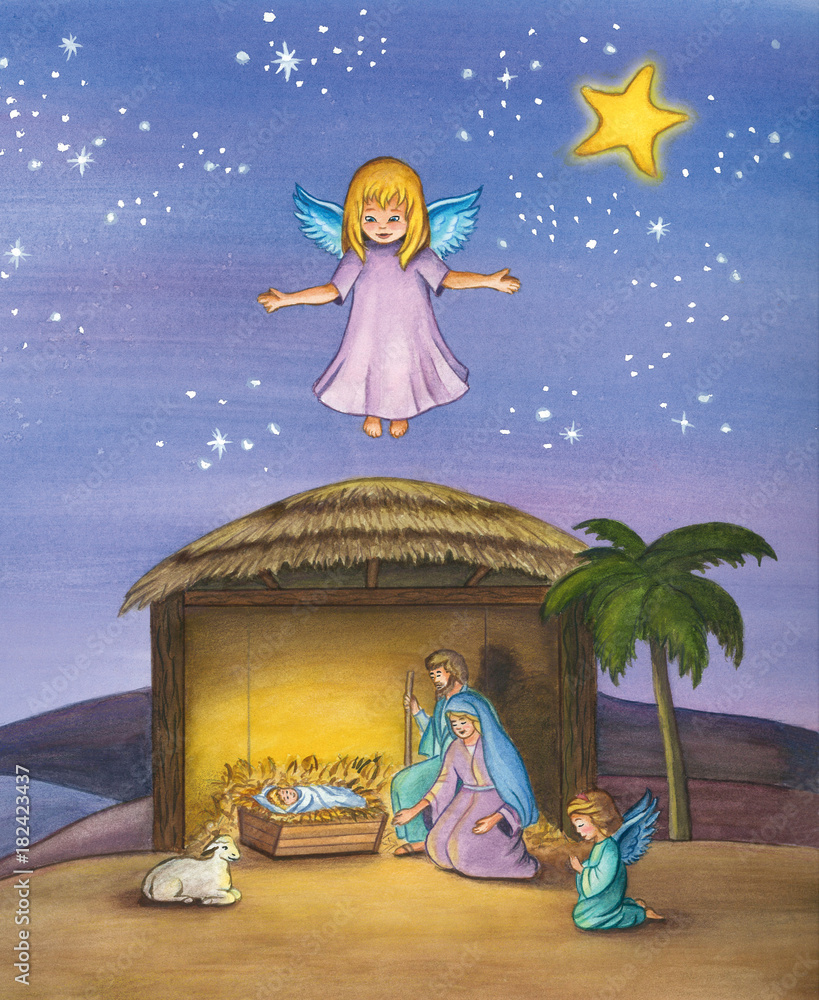 Baby Jesus In A Manger With Mary And Joseph