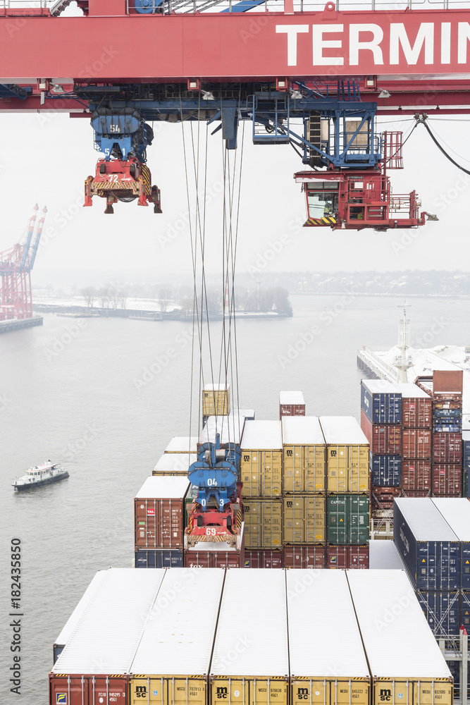 Loading and unloading of the container ship in the Container Terminal ...