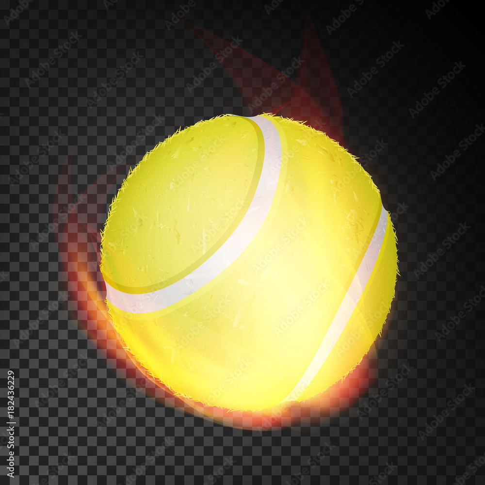 Tennis Ball In Fire Vector Realistic. Burning Tennis Ball. Transparent ...
