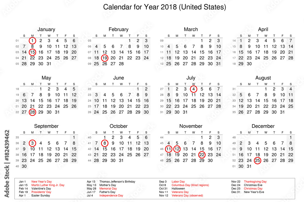 Calendar of year 2018 with public holidays and bank holidays for United ...