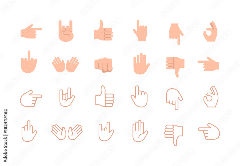 Abstract funny flat style hand emoji emoticon icon set Stock Vector ...