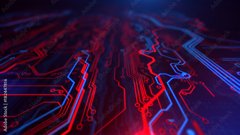 Technology Terminal Background. Digital red blue backdrop. Printed ...
