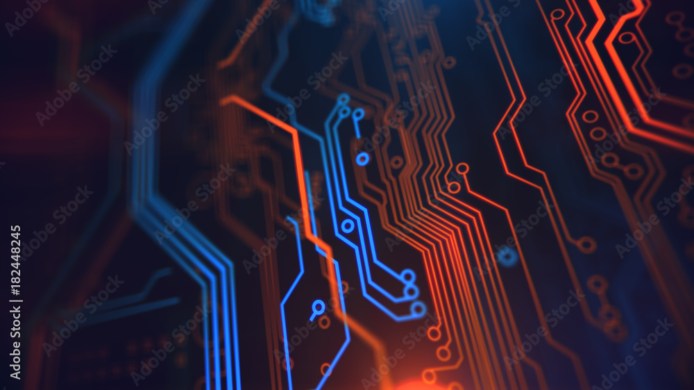 Orange Yellow and Blue Digital Hardware Technology. Computer background ...