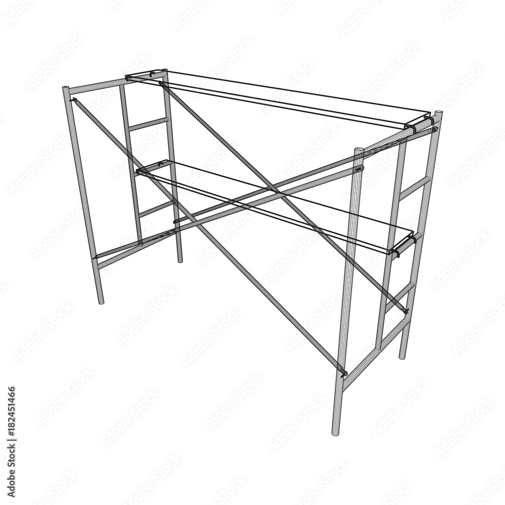 Scaffolding construction furniture wireframe blueprint. Linear outline ...