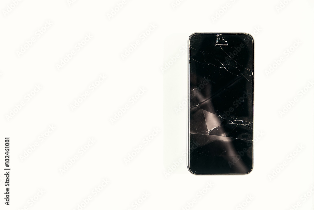 Broken glass screen of mobile phone isolated. Smartphone drop to the ...