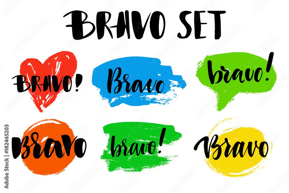 Bravo greeting and congratulation set. A phrase for successful and good ...
