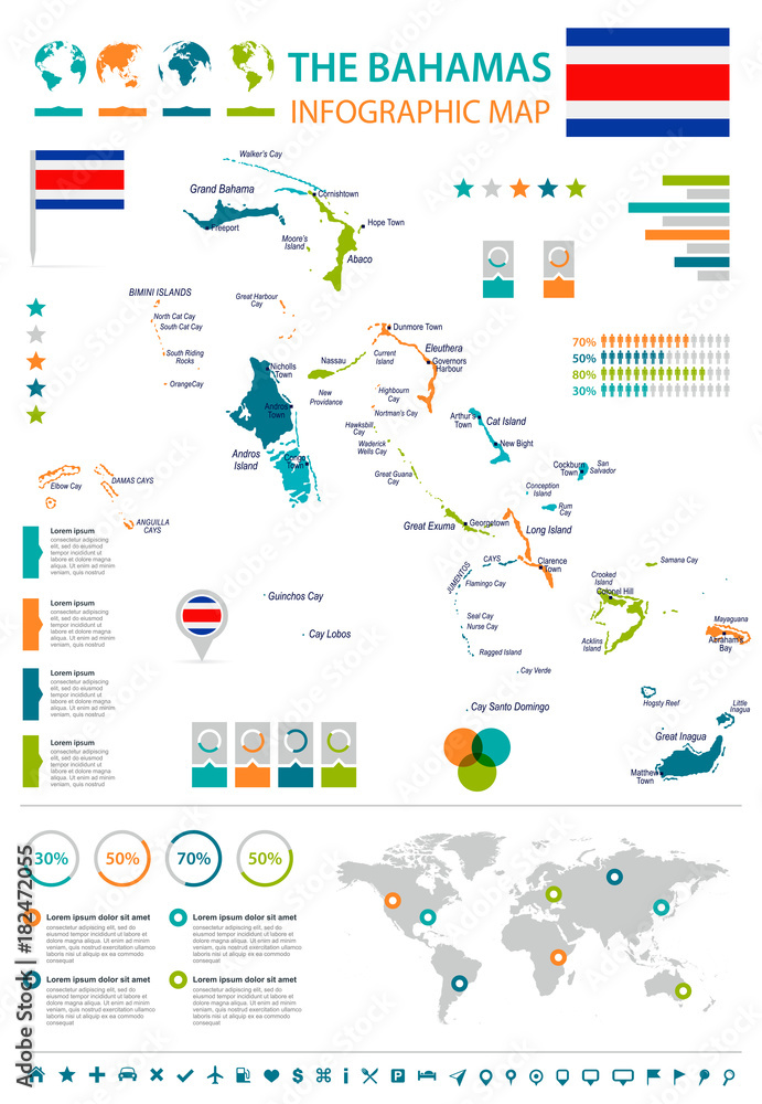 The Bahamas - infographic map and flag - Detailed Vector Illustration ...