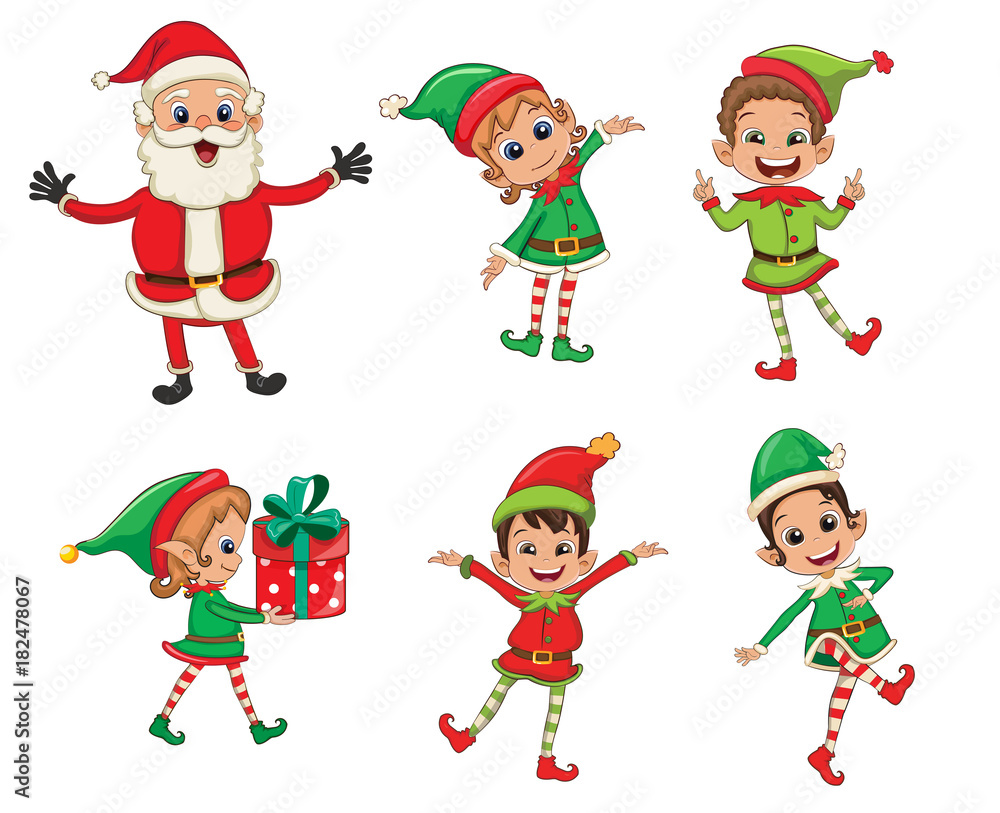 Santa Claus and Christmas elves Stock Vector | Adobe Stock