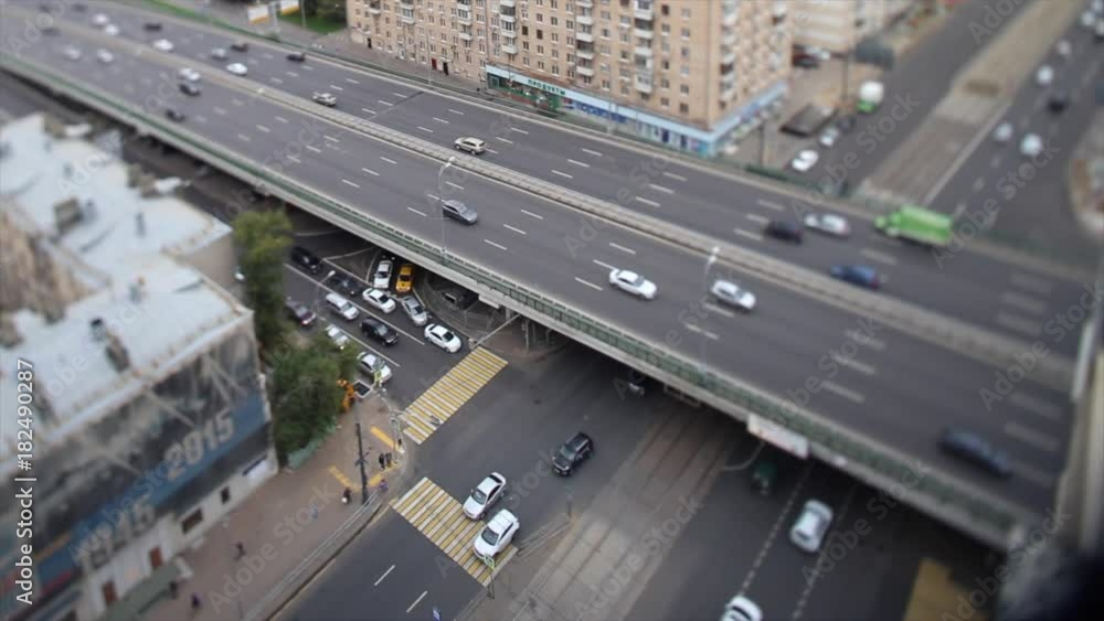 Highway transportation. Footage. Busy road and city background during ...