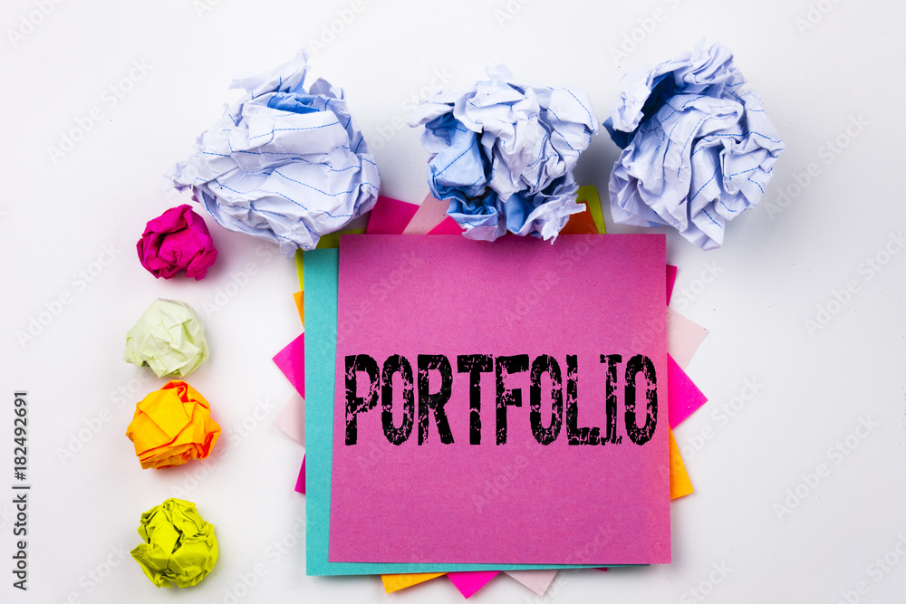 Writing text showing Portfolio written on sticky note in office with ...